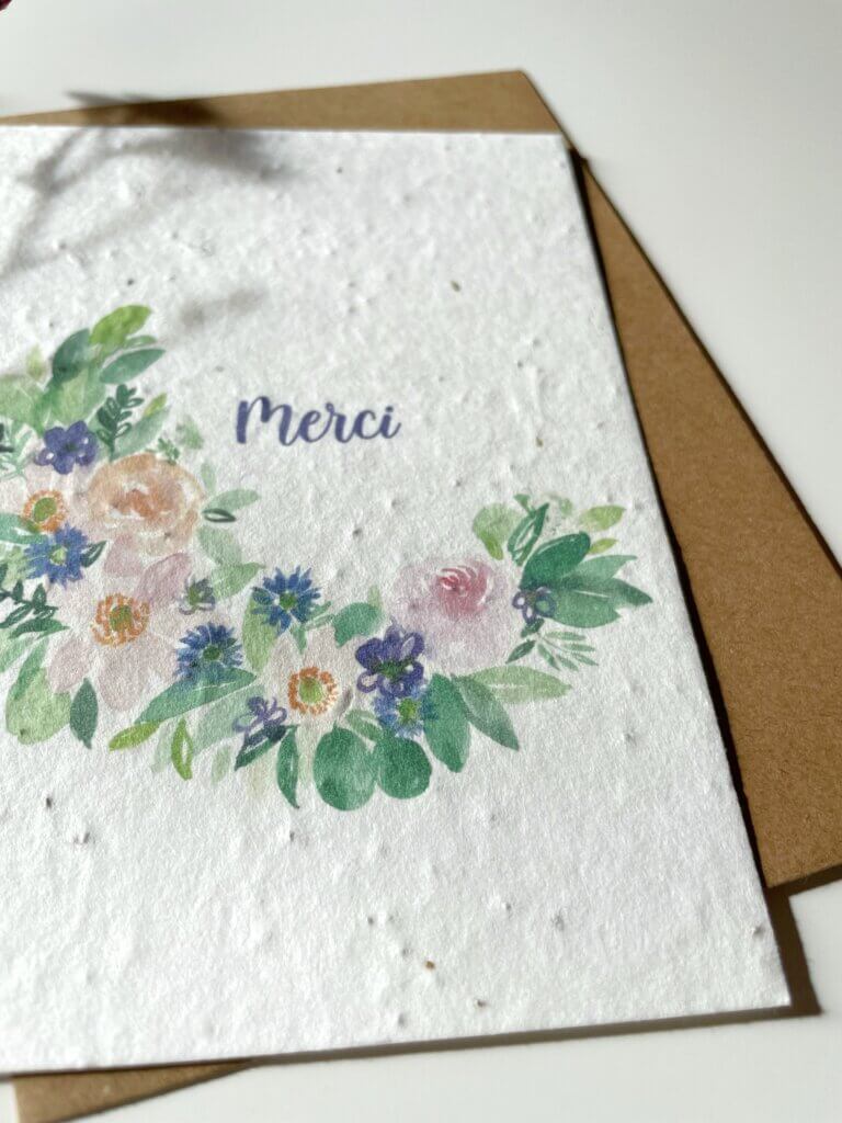 Carte à planter de remerciement Couronne florale demi lune - Bonjour ...