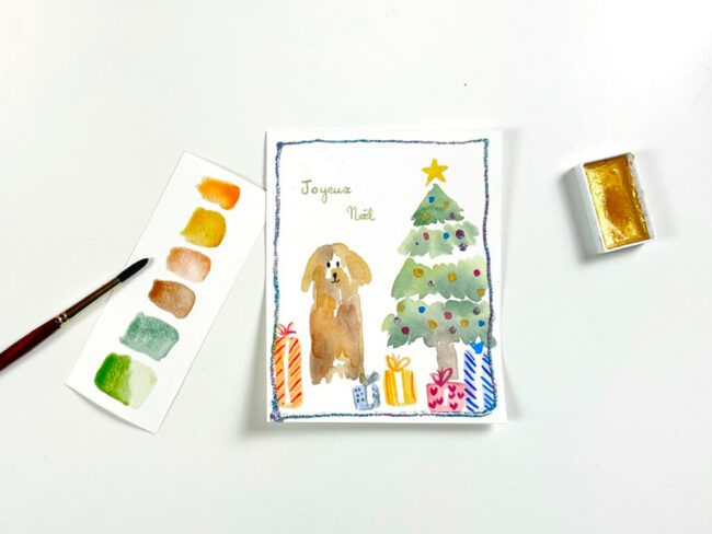 Carte de Noël aquarelle rapide et adorable - Bonjour Couleurs